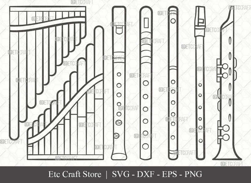 Flute Instrument Outline SVG Cut File | Flute Svg | Musical Instrument ...