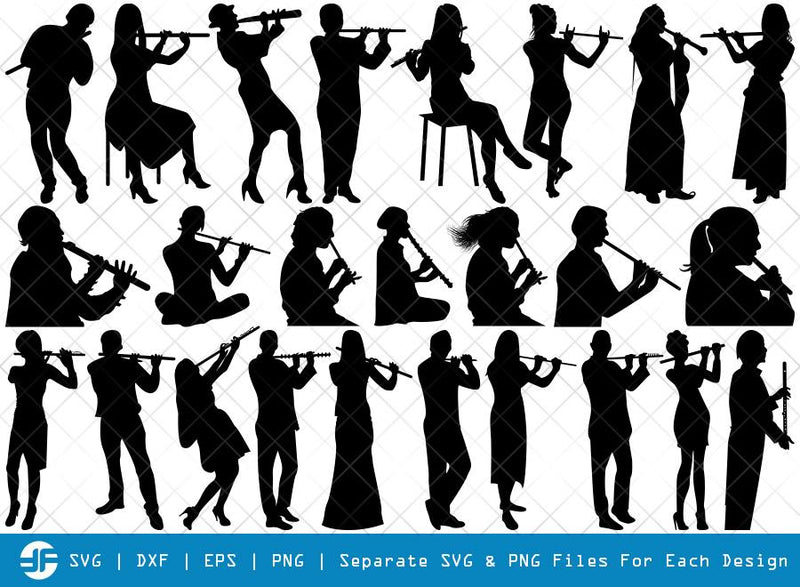 Flute Playing SVG Cut Files | Music Silhouette Bundle - So Fontsy