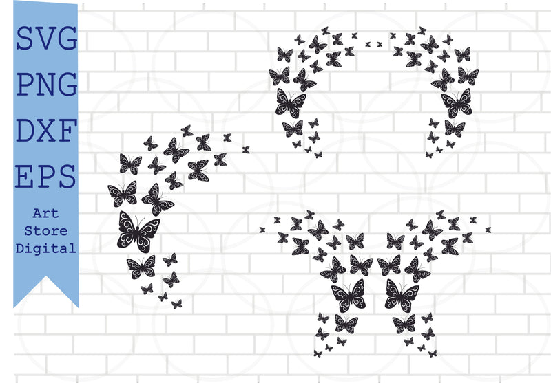 Fluttering Butterflies Svg File, Butterfly Silhouette, Butterfly Cut ...