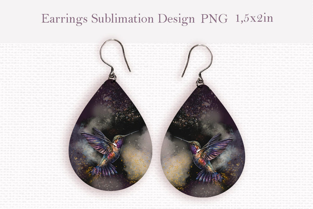 Flying hummingbird teardrop sublimation earrings design - So Fontsy