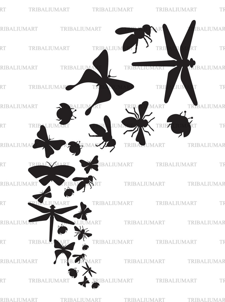 Flying Insects. Cut files for Cricut. Clip Art (eps, svg, pdf, png, dxf ...
