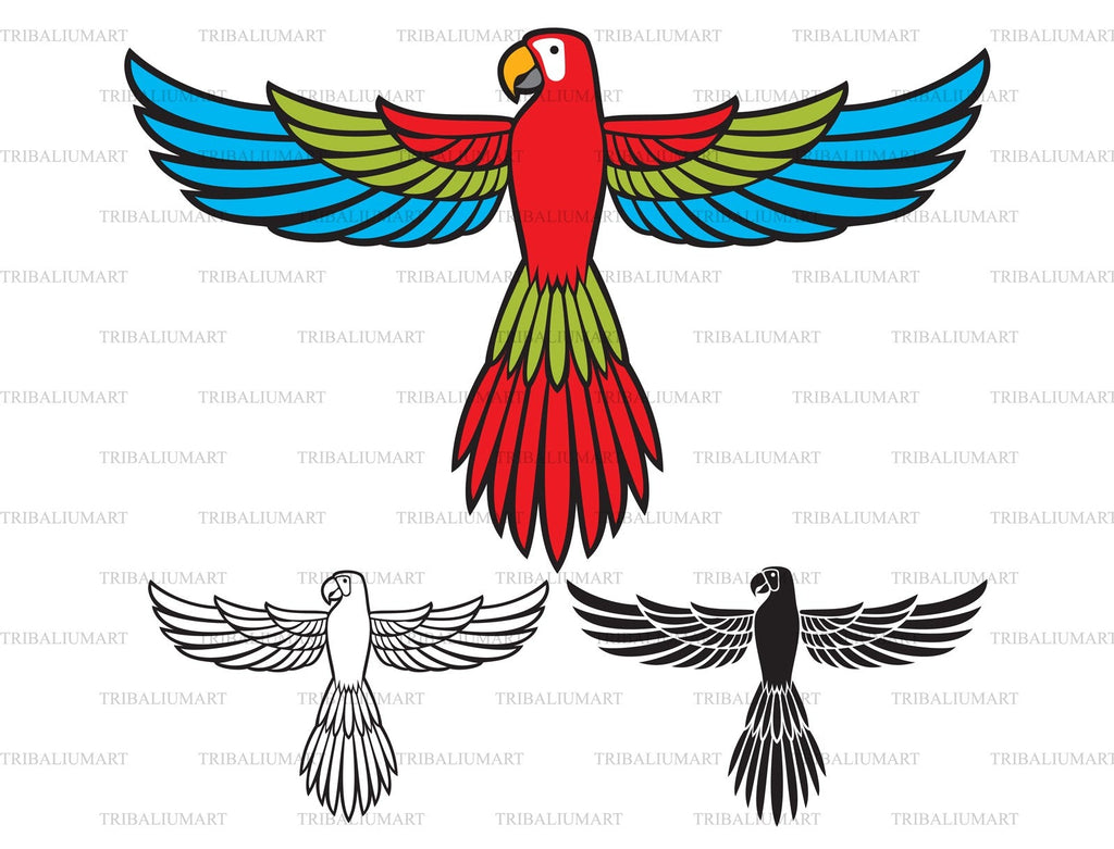 Flying parrot. Cut files for Cricut. Clip Art silhouettes (eps, svg ...