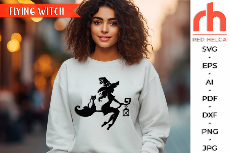 Flying Witch SVG, Witch Silhouette on a Broomstick Cut File - So Fontsy