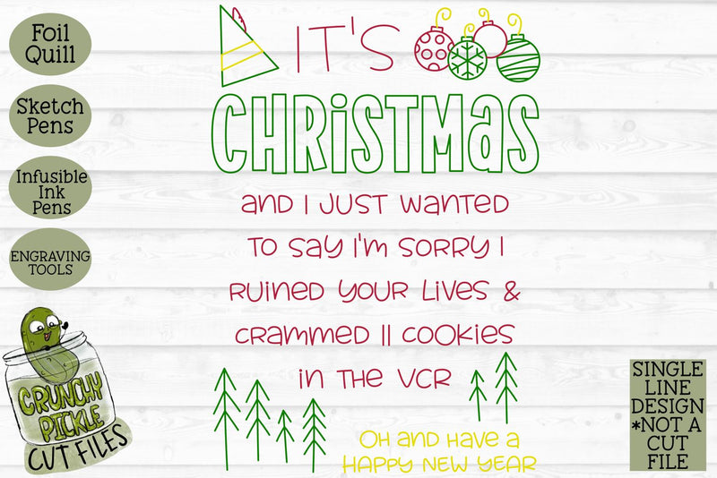 Foil Quill Christmas Card - I'm Sorry Elf Phrase Single Line Sketch SVG ...