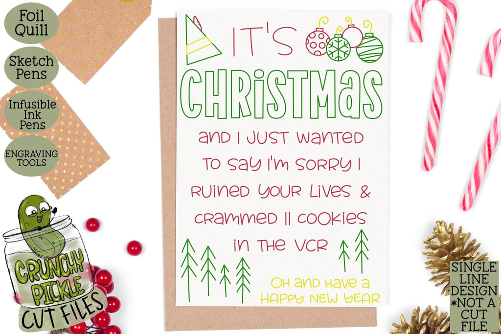Foil Quill Christmas Card - I'm Sorry Elf Phrase Single Line Sketch SVG ...