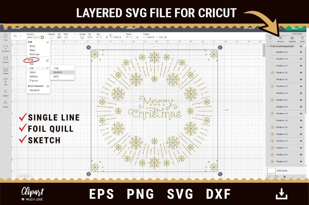 Foil Quill Christmas, Single Line Drawing Christmas SVG, DXF, Engraving ...