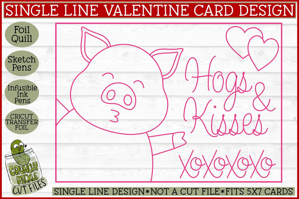Foil Quill Valentine Card Hogs & Kisses / Single Line Sketch SVG - So ...