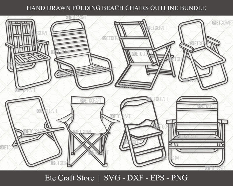 Folding Beach Chairs Outline SVG Cut File, Lawn Chair Svg, Folding ...