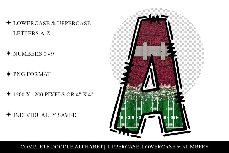 Football Doodle Letters, Football Sublimation Alphabet Set - So Fontsy