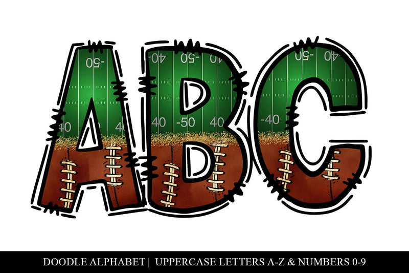 Football Doodle Letters - Sports Sublimation PNG Letters - So Fontsy