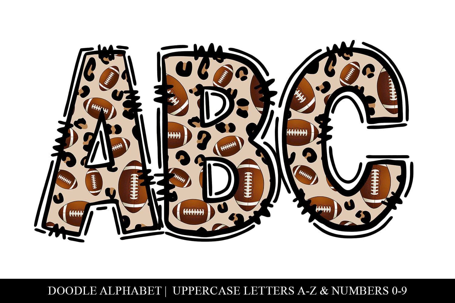 Football Leopard Alphabet Doodle Letters - So Fontsy