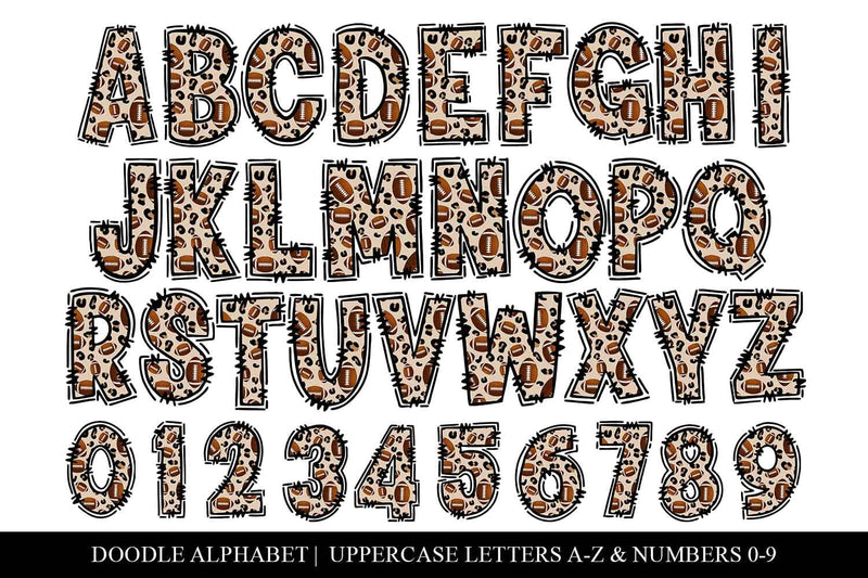 Football Leopard Alphabet Doodle Letters - So Fontsy