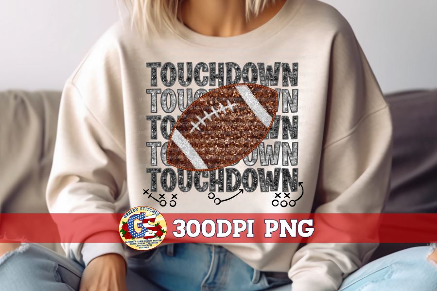 Football Touchdown Faux Sequin Embroidery PNG - So Fontsy