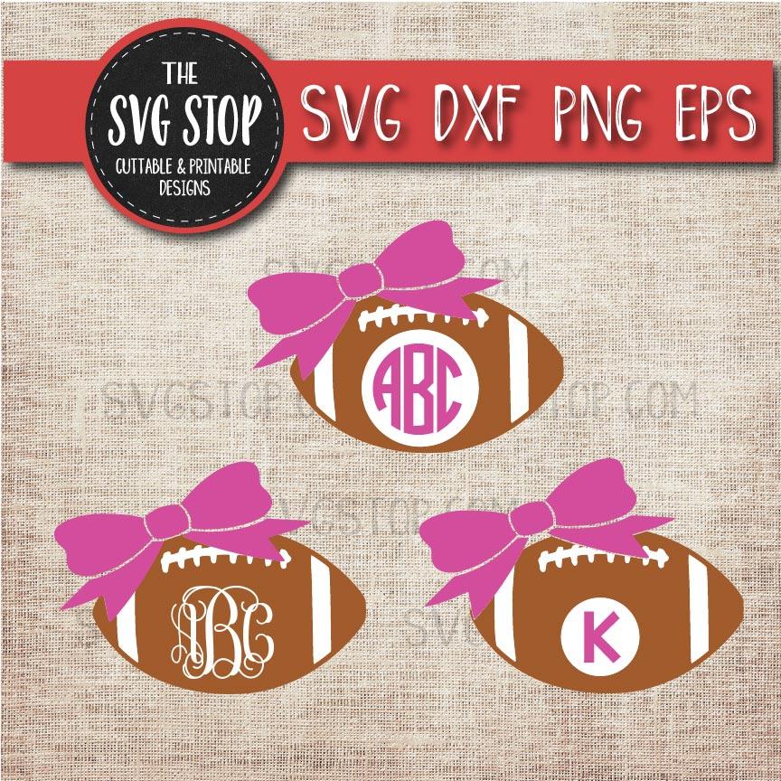 Football With Bow Monogram Frames - Sports SVG - So Fontsy