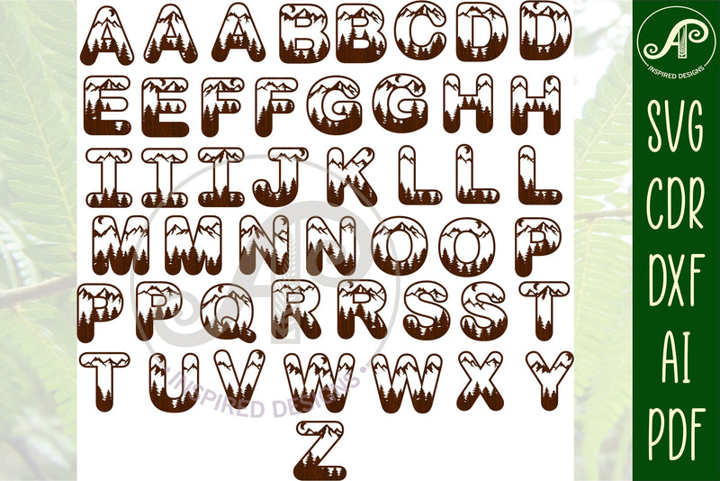 Forest and Mountain alphabet set. 2 layer letters. 47 letter - So Fontsy