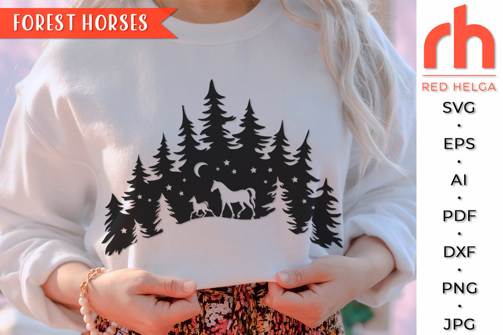 Forest Horses SVG - Outdoor Scene Cut File - So Fontsy