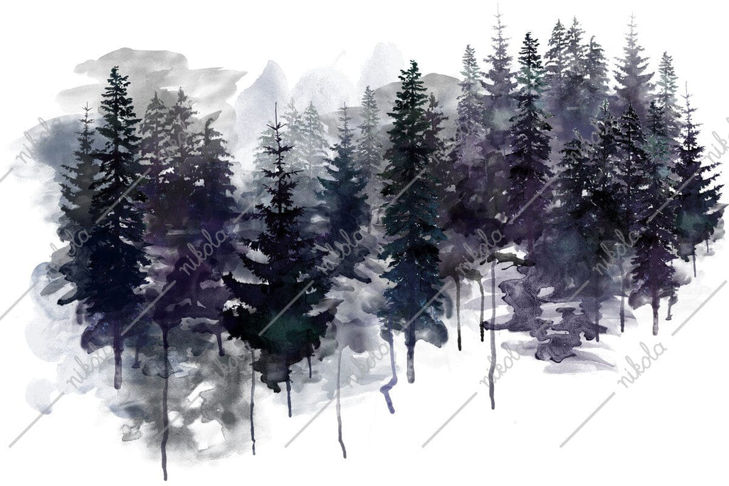 Forest Watercolor Mysterious Woods Pine Tree Dark PNG JPG - So Fontsy