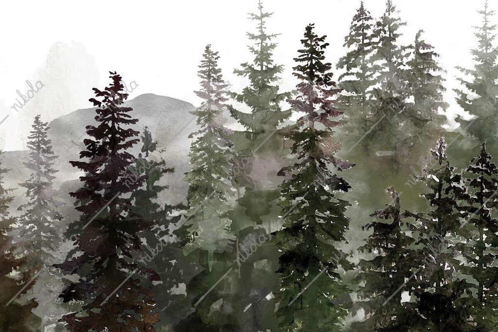 Forest Watercolor Mysterious Woods Pine Tree Dark PNG JPG - So Fontsy