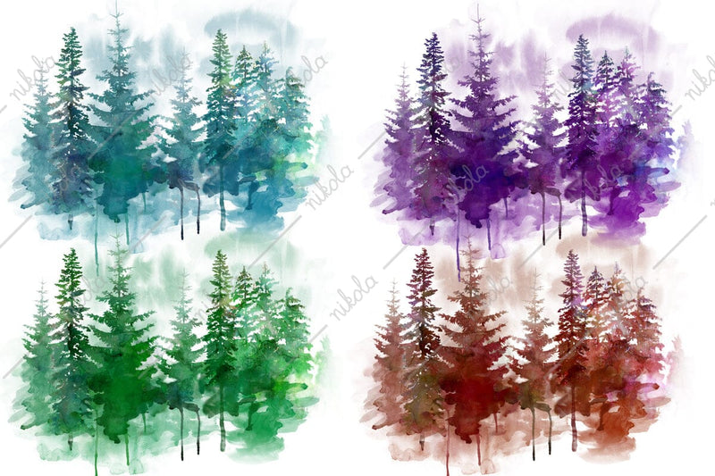 Forest Watercolor Pine Tree Sublimation Clipart PNG - So Fontsy