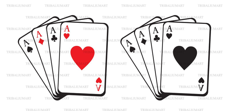Four aces. Cut files for Cricut. Clip Art silhouettes (eps, svg, pdf ...