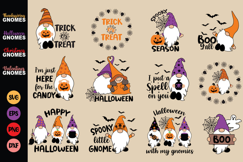 Four Holiday's Gnomes Bundle, Christmas, Halloween, Thanksgiving ...