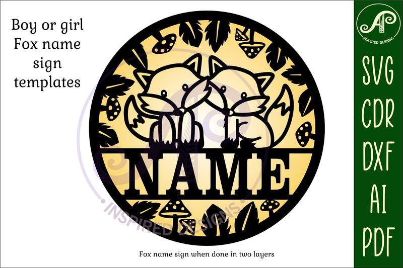 Foxes Name sign svg laser cut template, wall art - So Fontsy
