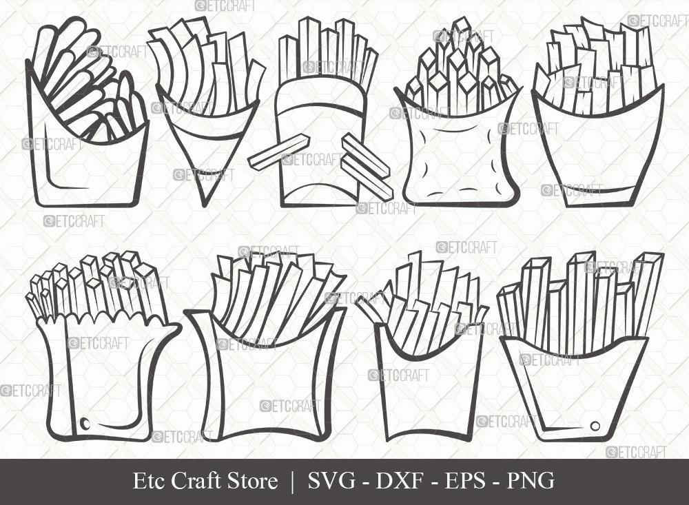 French Fries Outline SVG Cut File | Fries Svg | Fast Food Svg | Snack ...