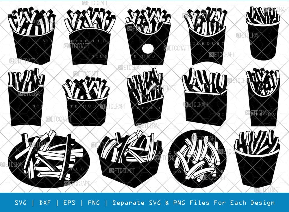 French Fries Silhouette, Fries SVG, Fastfood Svg, Snacks Svg, French ...