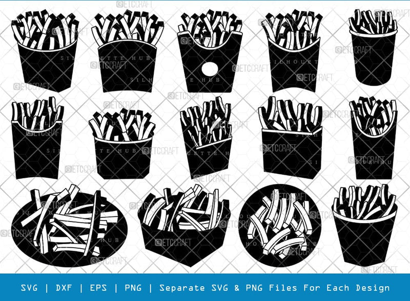 French Fries Silhouette, Fries SVG, Fastfood Svg, Snacks Svg, French ...