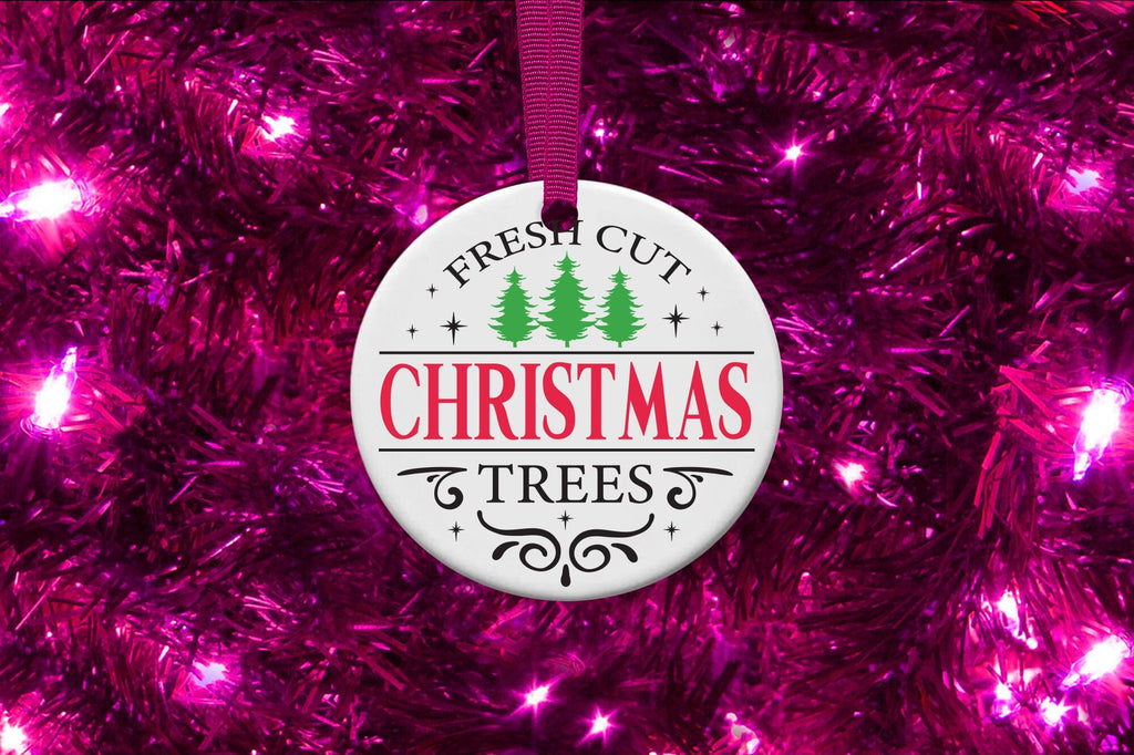 Fresh Cut Christmas Trees Round Sign SVG - So Fontsy
