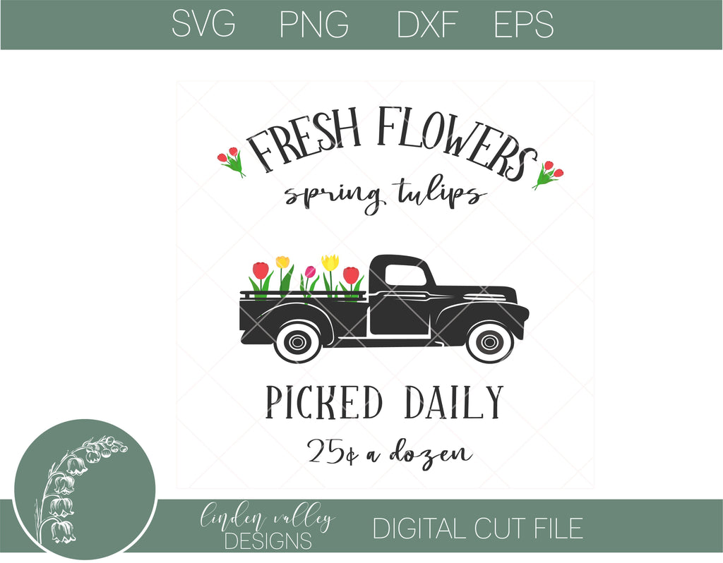 Fresh Flowers Spring Vintage Truck SVG|Spring Flowers SVG - So Fontsy