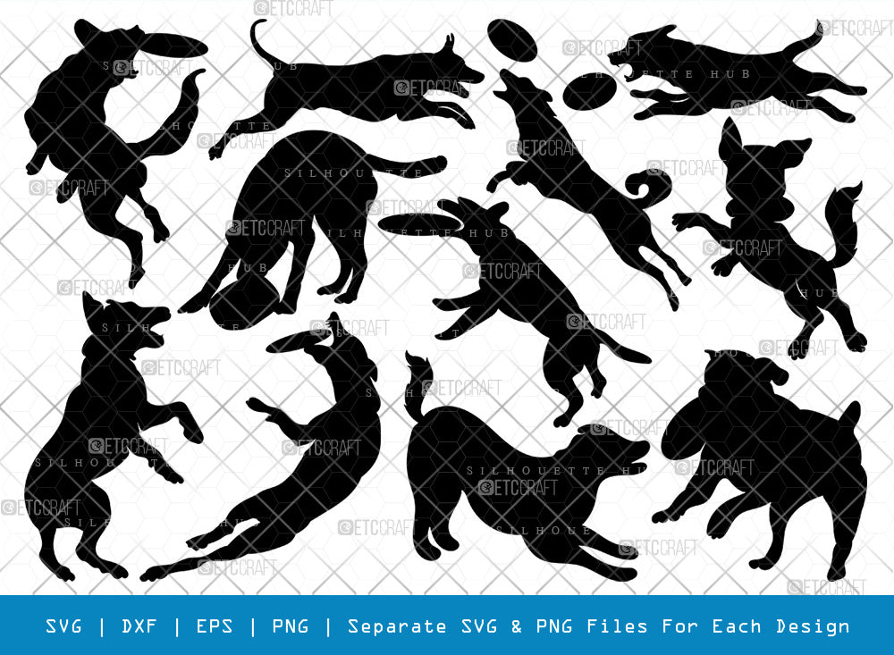 Frisbee Dog SVG, Frisbee Dog Silhouette, Jumping Frisbee Dog Svg, Dog ...
