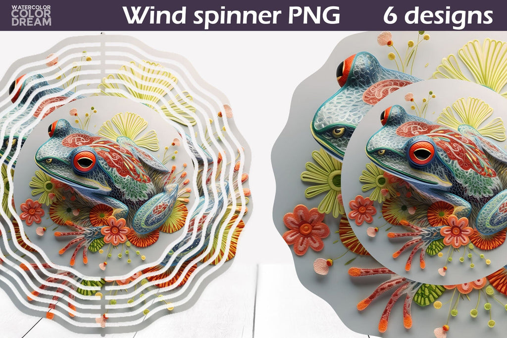 Frog Embroidery Wind Spinner | Frog Wind Spinner - So Fontsy