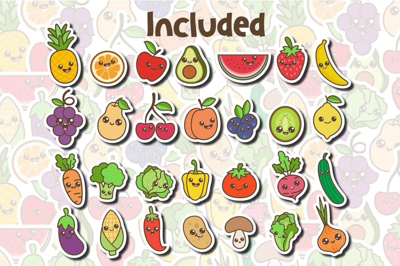 Fruits and Vegetables Stickers printable - So Fontsy