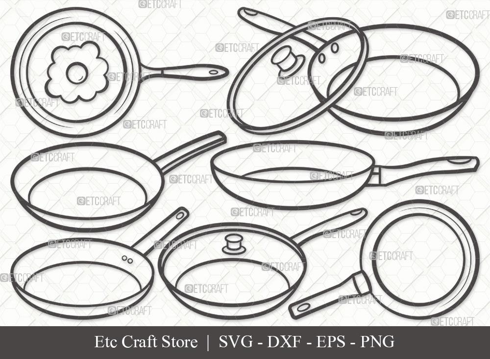 Frying Pan Outline SVG Cut File | Skillet Pan Svg | Egg Frying Pan Svg ...