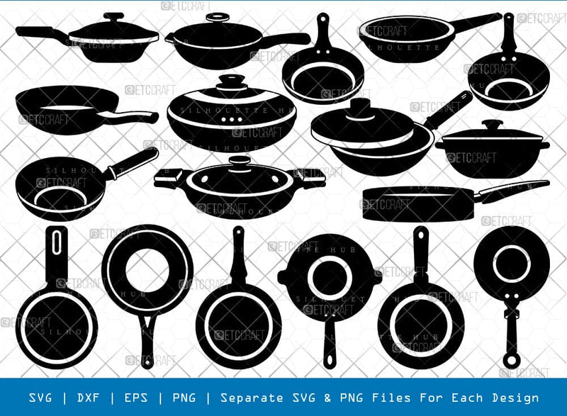 Frying Pan Silhouette, Cookware SVG, Nonstick Wokpan Svg, Ovalc Wokpan ...