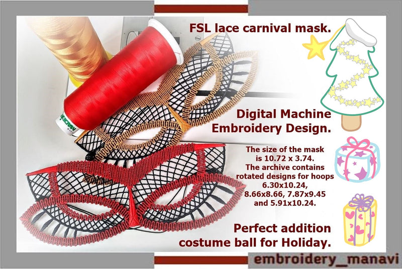 FSL embroidery design lace masquerade mask. - So Fontsy