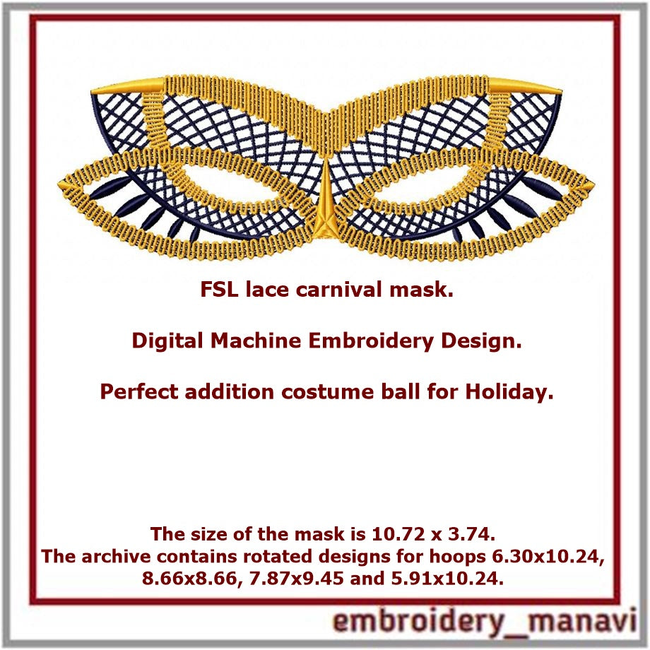 FSL embroidery design lace masquerade mask. - So Fontsy