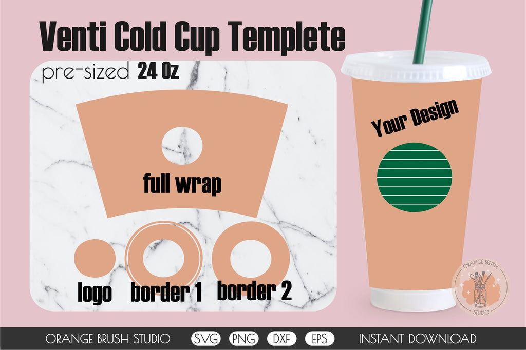 Full Wrap Design Template for Venti Cold Cup 24 OZ SVG - So Fontsy