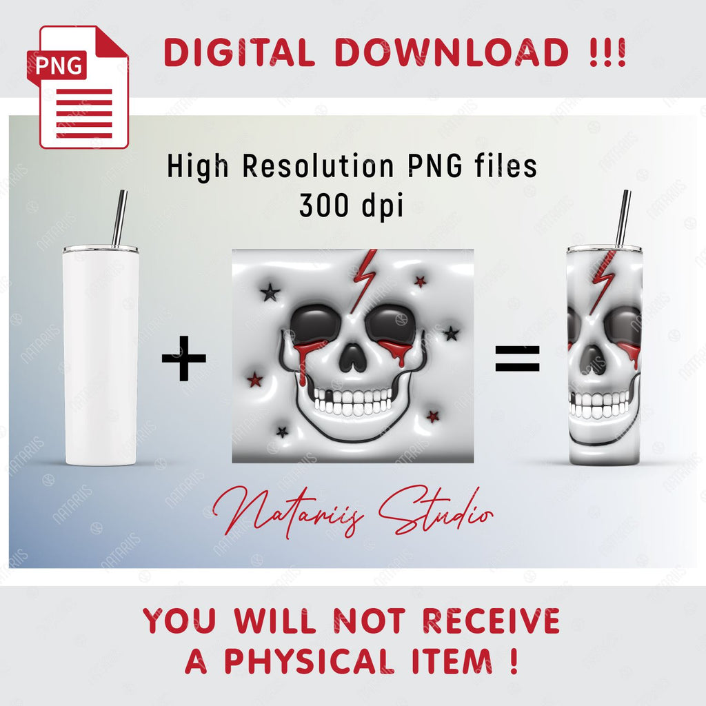 Funny 3D Inflated Puffy Skull - 20oz SKINNY TUMBLER - So Fontsy