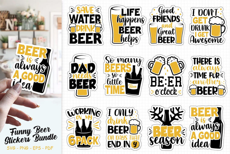 Funny Beer Sticker Bundle Svg, Beer Quotes Svg, Sticker Beer Svg, Beer ...