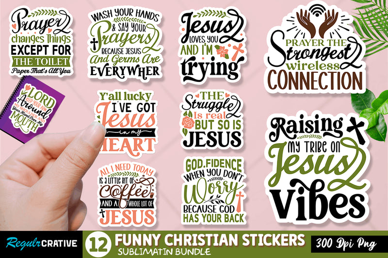 Funny Christian Stickers Png Bundle - So Fontsy