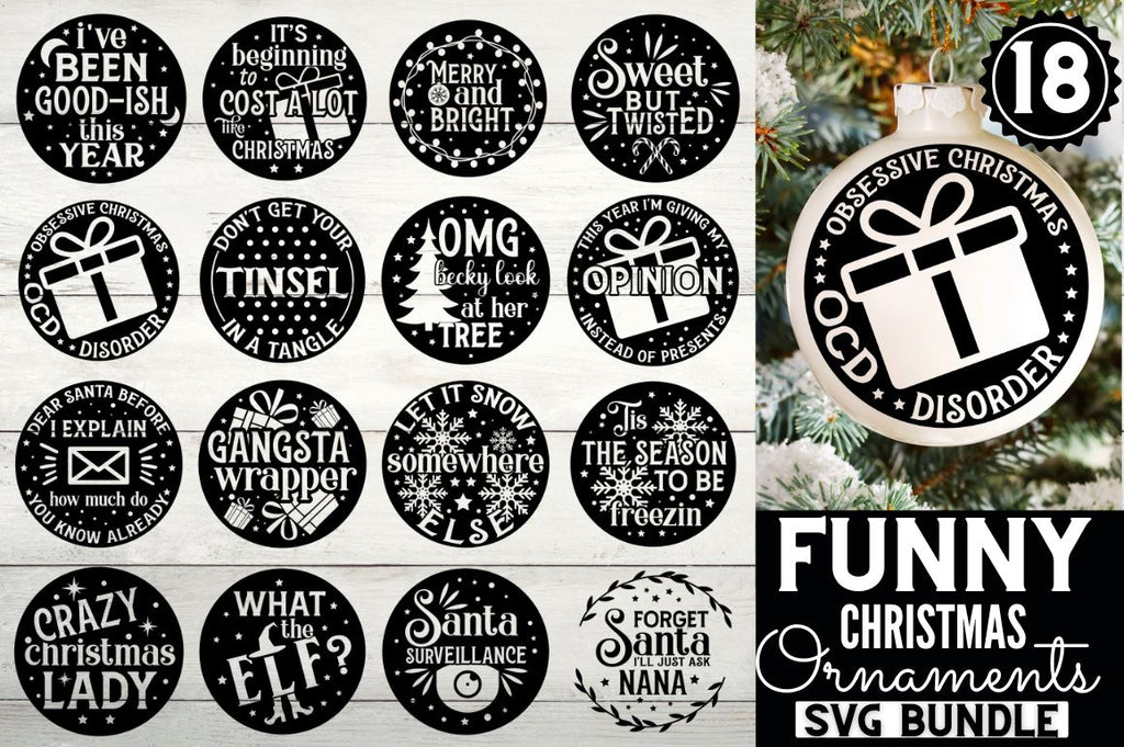 Funny Christmas Ornament SVG Bundle - So Fontsy