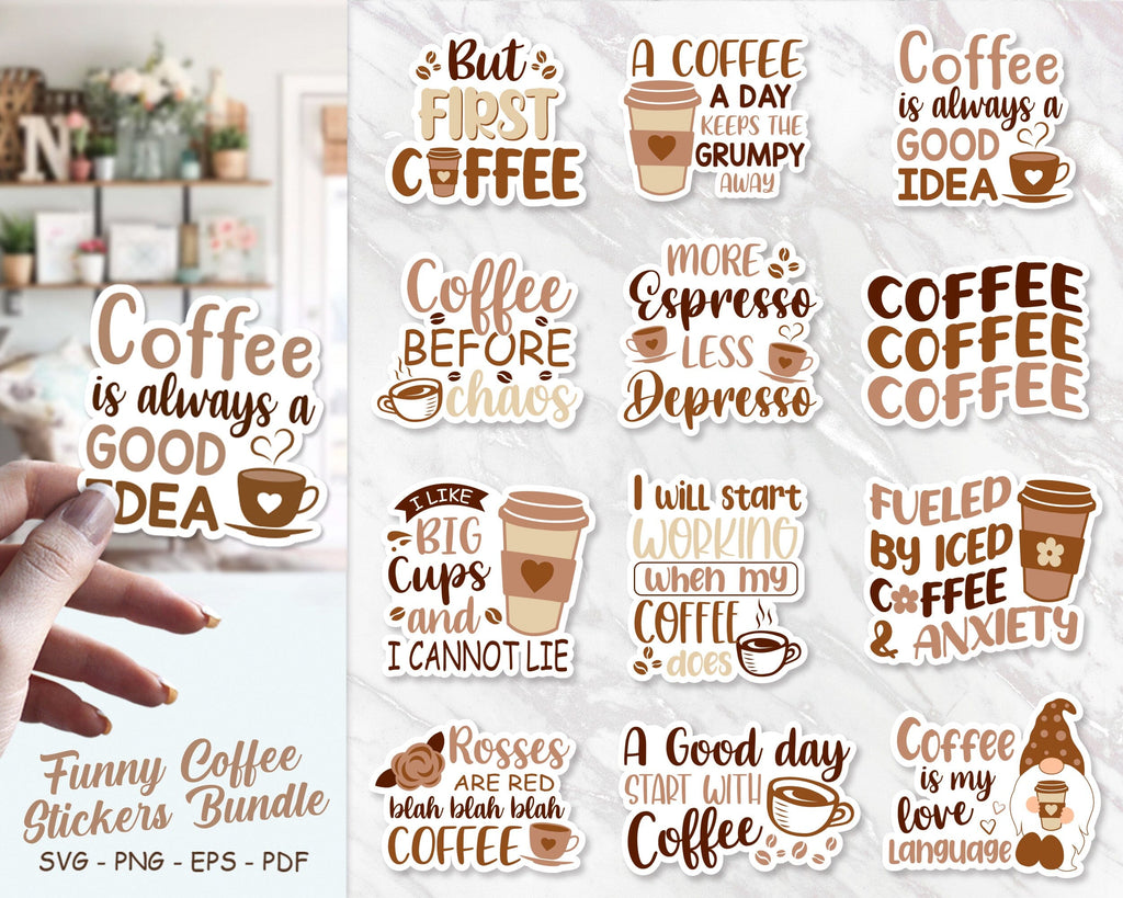 Funny Coffee Stickers Bundle, Coffee Sticker Bundle, Stickers Bundle ...