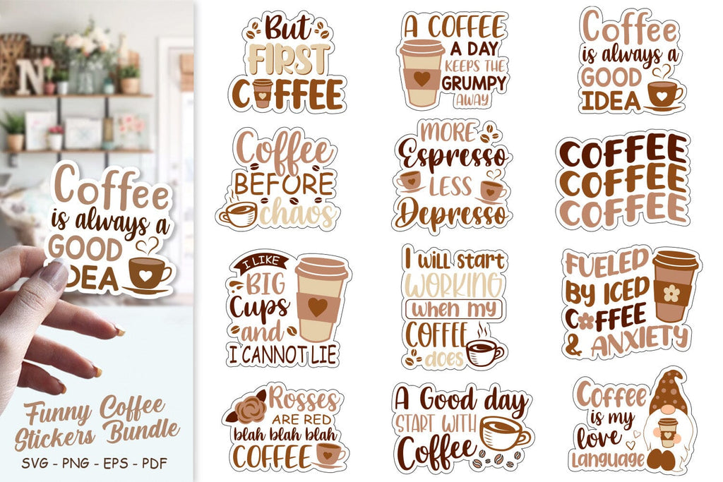 Funny Coffee Stickers Bundle, Coffee Sticker Bundle, Stickers Bundle ...