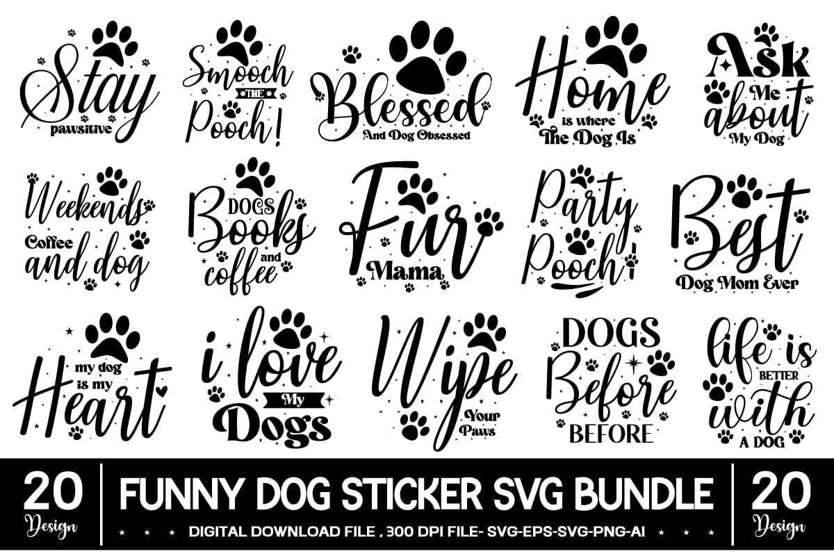 Funny Dog Sticker Svg Bundle - So Fontsy