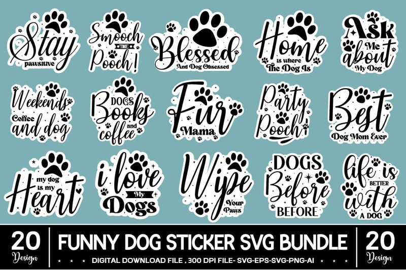 Funny Dog Sticker Svg Bundle - So Fontsy