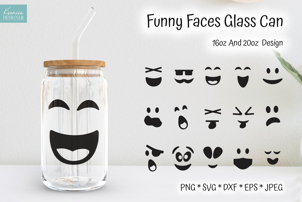 Funny Faces Beer Glass Can SVG Design - So Fontsy