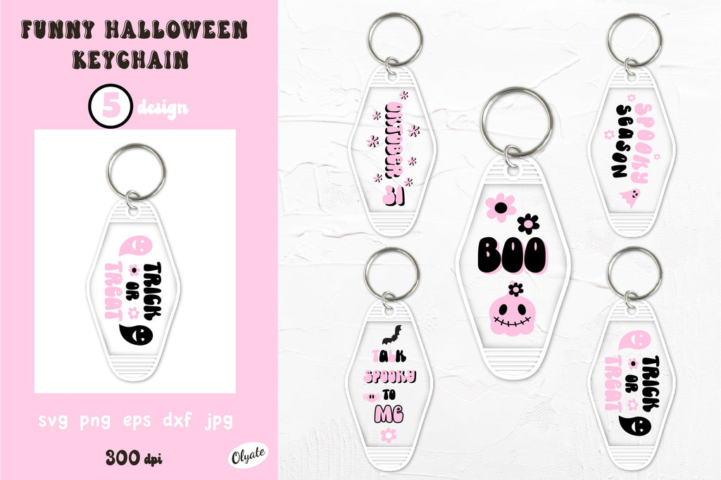 Funny Halloween Keychain SVG. Pink Halloween Mini Bundle - So Fontsy