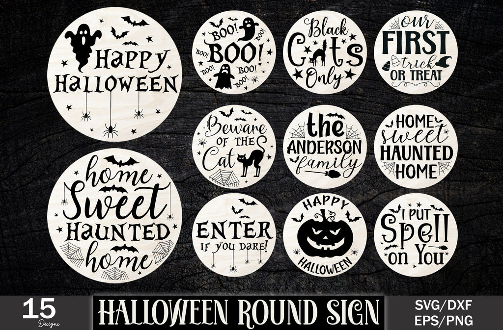 Funny Halloween Svg Bundle, Halloween Round Sign Svg, Round Halloween ...